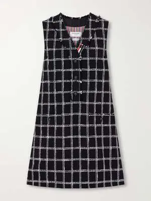 Thom Browne Houndstooth Wool-blend Mini Dress - Black