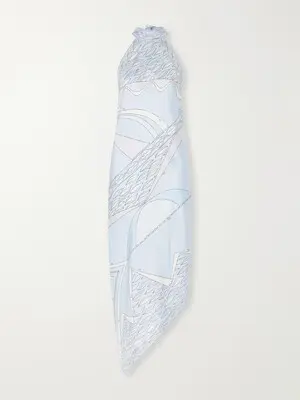 Emilio Pucci Asymmetric Printed Silk-twill Halterneck Midi Dress - Blue