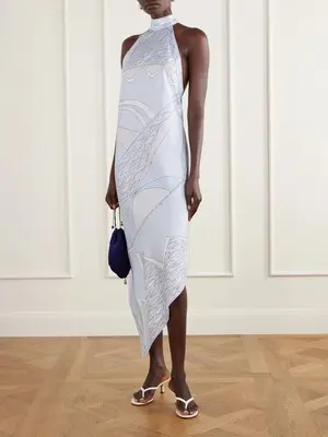 Emilio Pucci Asymmetric Printed Silk-twill Halterneck Midi Dress - Blue