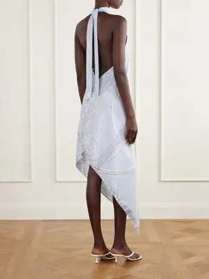 Emilio Pucci Asymmetric Printed Silk-twill Halterneck Midi Dress - Blue