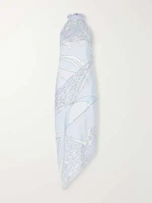 Emilio Pucci Asymmetric Printed Silk-twill Halterneck Midi Dress - Light Blue