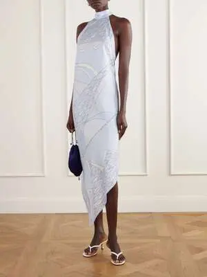 Emilio Pucci Asymmetric Printed Silk-twill Halterneck Midi Dress