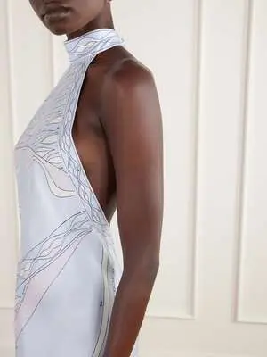 Emilio Pucci Asymmetric Printed Silk-twill Halterneck Midi Dress