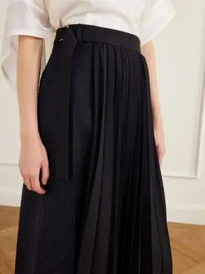 Sacai Pleated Herringbone Wool-blend Midi Skirt