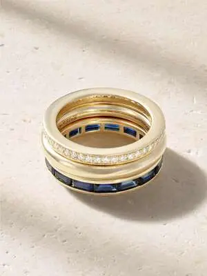 BY PARIAH Stack Set Of Three 14-karat Gold, Navy Sapphire And Diamond Rings - Blue