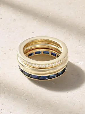 BY PARIAH Stack Set Of Three 14-karat Gold, Navy Sapphire And Diamond Rings - Blue