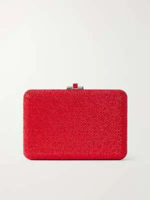 Judith Leiber Slim Slide Crystal-embellished Silver-tone Clutch - Red