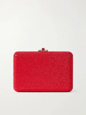 Judith Leiber Slim Slide Crystal-embellished Silver-tone Clutch - Red