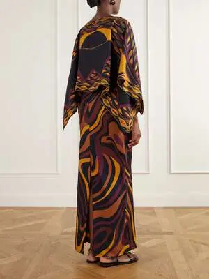 Emilio Pucci Cape-detailed Printed Silk-twill Maxi Dress