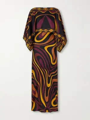 Emilio Pucci Cape-detailed Printed Silk-twill Maxi Dress - Multi