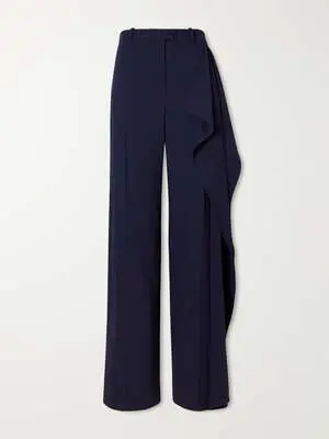 JIL SANDER Draped Wool-sablé Wide-leg Pants - Navy