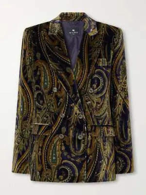 Etro Double-breasted Printed Cotton-blend Velvet Blazer - Multi