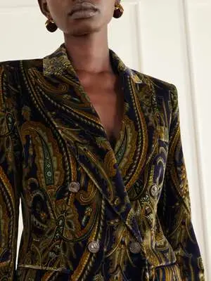 Etro Double-breasted Printed Cotton-blend Velvet Blazer