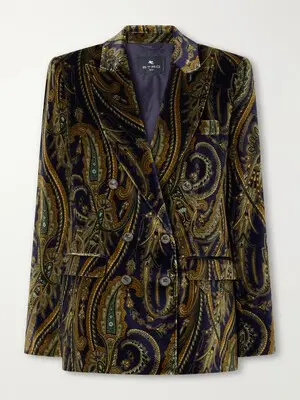Etro Double-breasted Printed Cotton-blend Velvet Blazer - Multi