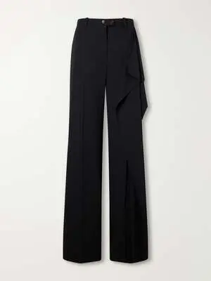 JIL SANDER Draped Wool-sablé Wide-leg Pants - Black