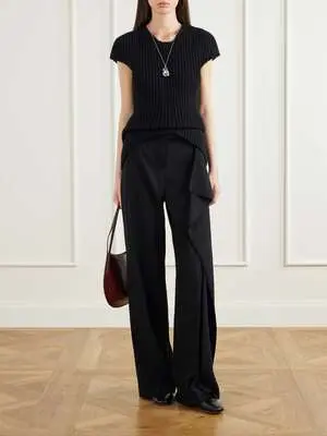 JIL SANDER Draped Wool-sablé Wide-leg Pants