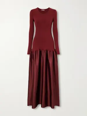 FFORME Catrin Gathered Jersey And Duchesse-satin Maxi Dress - Red