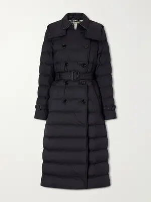 Burberry Belted Double-breasted Quilted Padded Shell Coat - Blue