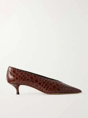 Le Monde Beryl Babouche 40 Croc-effect Leather Pumps - Brown