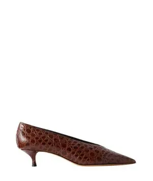 Le Monde Beryl Babouche 40 Croc-effect Leather Pumps - Brown