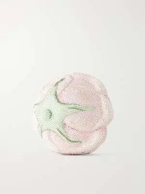 Judith Leiber Rose Crystal-embellished Silver-tone Clutch
