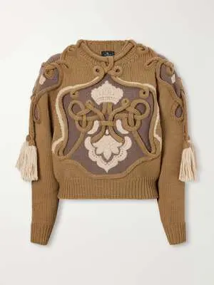Etro Tasseled Embroidered Wool Sweater - Beige