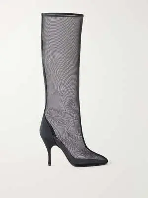 Alaïa Tube 100 Tulle Knee Boots - Black