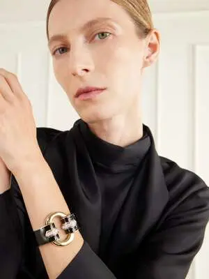 David Webb Strap 18-karat Gold, Platinum, Diamond And Enamel Cuff
