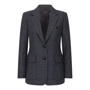 TRIONA Navy Check Una Patch Pocket Merino Lambswool Jacket