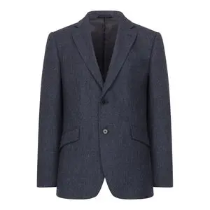 TRIONA Navy Herringbone Oisin Slim Fit Merino Wool Tweed Jacket