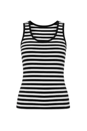 CONQUISTA Classic & White Striped Ribbed Tank Top - Black