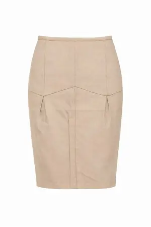 CONQUISTA Neutrals Tailored Midi Skirt – Timeless Minimal Elegance - Beige
