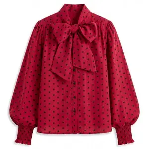LOUCHE Aditi Spot Tie Neck Blouse Wine - Red