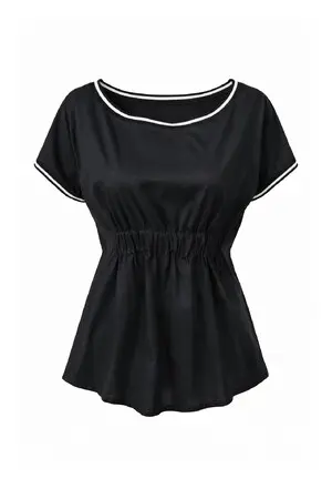 CONQUISTA Cinched-waist Short Sleeve Top With Contrast Trim