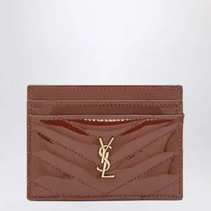 Saint Laurent Cassandre Card Holder In Brown Patent Leather Brown