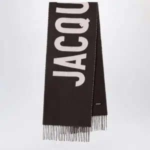 Jacquemus Dark Wool Scarf With Logo - Brown