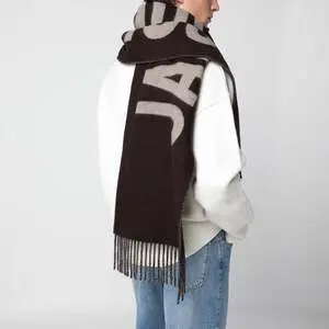 Jacquemus Dark Wool Scarf With Logo - Brown