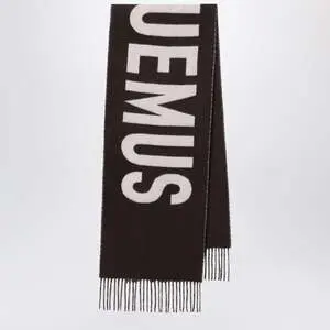 Jacquemus Dark Wool Scarf With Logo - Brown