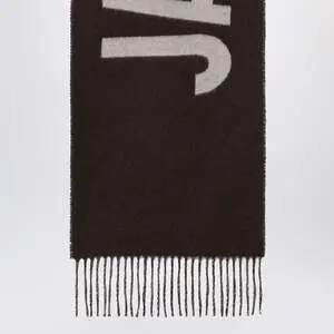 Jacquemus Dark Wool Scarf With Logo - Brown