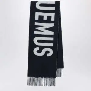 Jacquemus Navy Wool Scarf With Logo - Blue