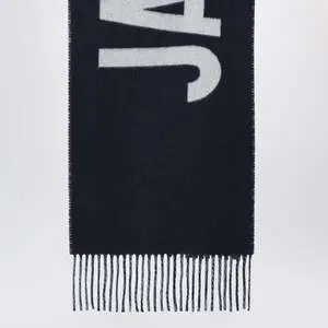 Jacquemus Navy Wool Scarf With Logo - Blue