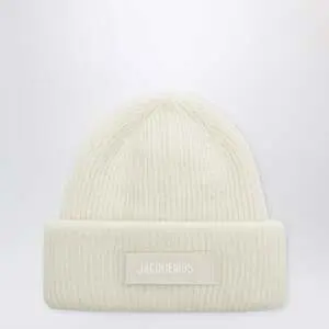 Jacquemus Gros Grain Beanie In Alpaca Blend - White