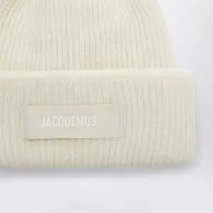 Jacquemus Gros Grain Beanie In Alpaca Blend - White
