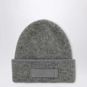 Jacquemus Dark Gros Grain Beanie In Alpaca Blend - Grey