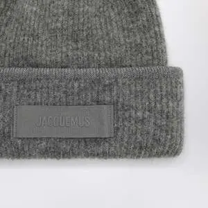 Jacquemus Dark Gros Grain Beanie In Alpaca Blend - Grey