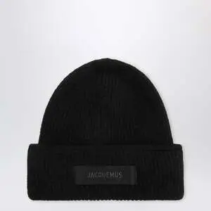 Jacquemus Gros Grain Beanie In Alpaca Blend - Black