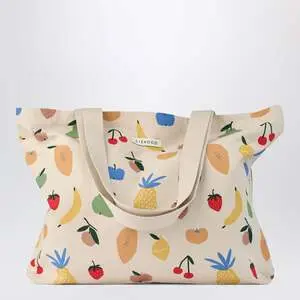 LIEWOOD Large Beige Cotton Tote Bag With Fruits Print