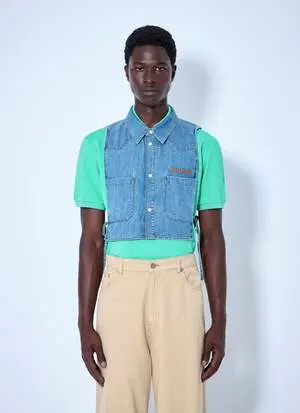 Miu Miu Cropped Chambray Tie Shirt - Blue