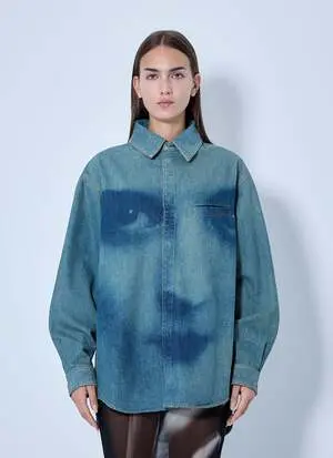JEAN PAUL GAULTIER Face Print Oversized Denim Shirt