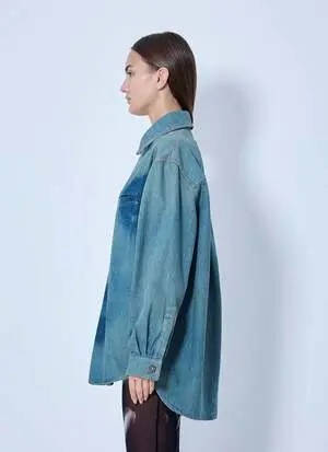 JEAN PAUL GAULTIER Face Print Oversized Denim Shirt
